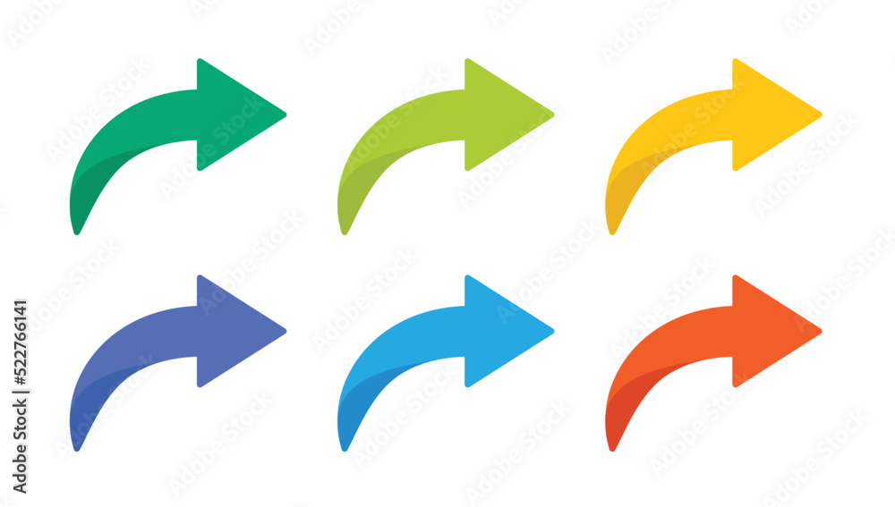 Curved Arrow Icon Vector Set Collection Of Colorful Right Direction
