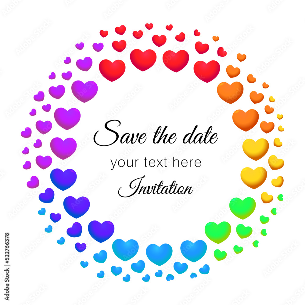 Vector frame, border from color rainbow hearts. LGBT community concept ...