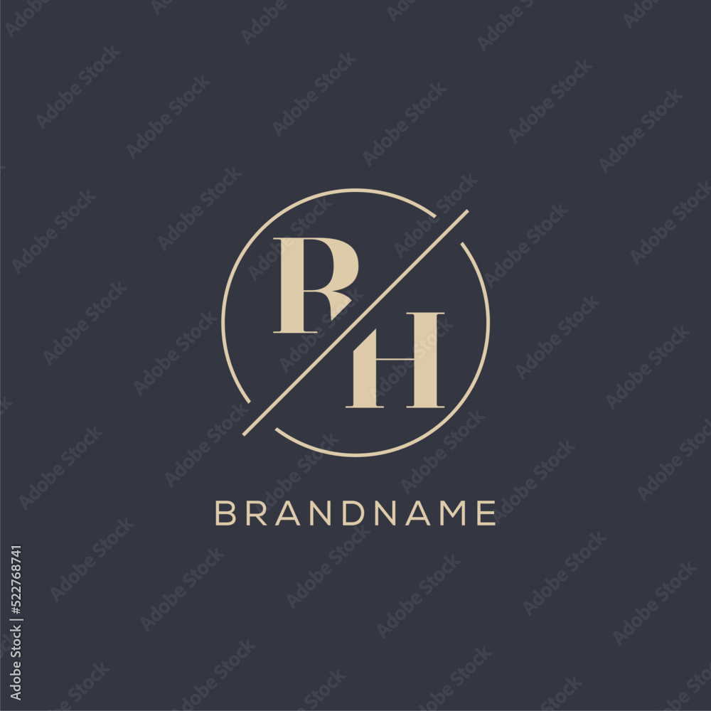 Initial letter RH logo with simple circle line, Elegant look monogram ...
