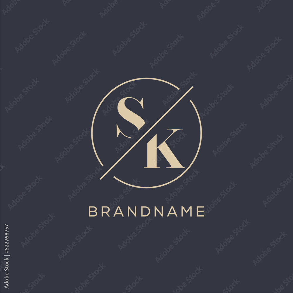 Initial letter SK logo with simple circle line, Elegant look monogram ...