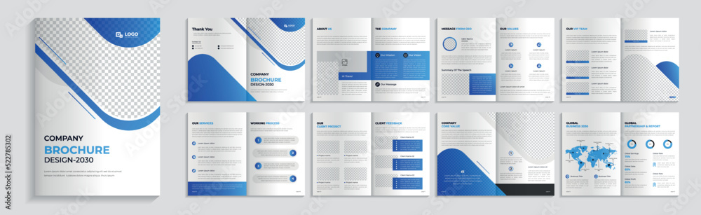 16 pages brochure template, corporate business booklet. Simple style ...