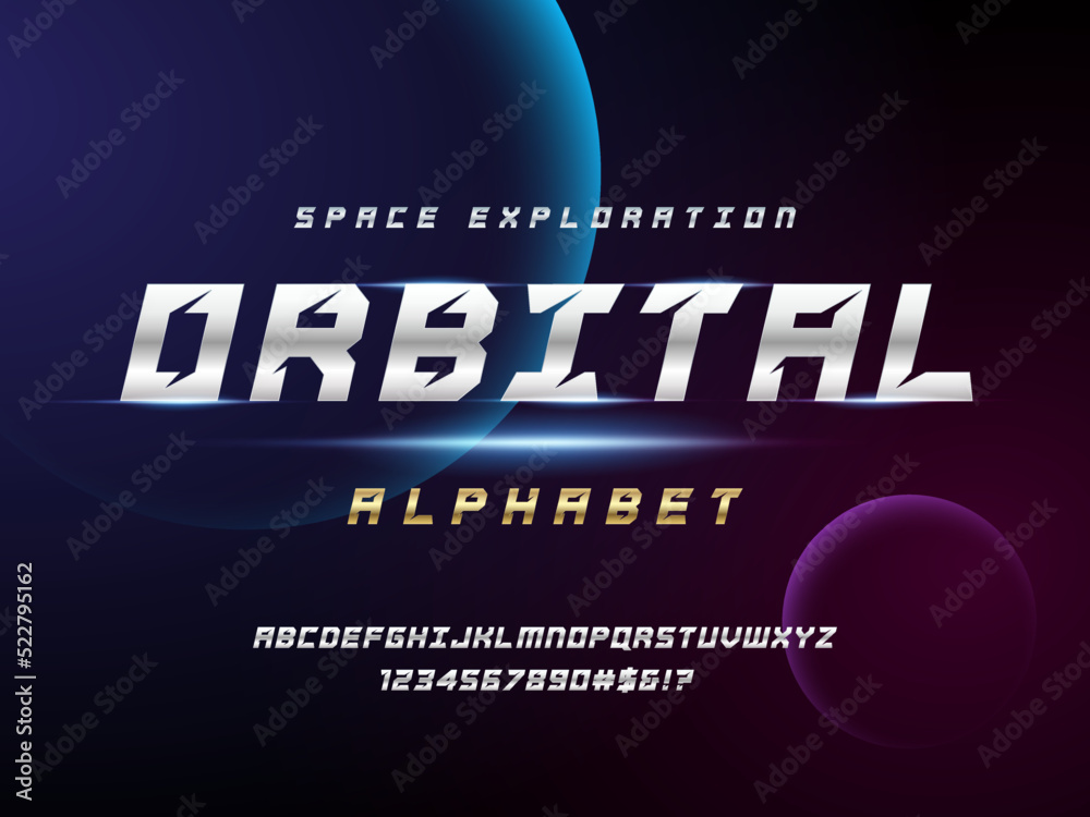 Future sci fi alphabet design with uppercase, numbers and symbol Stock ...