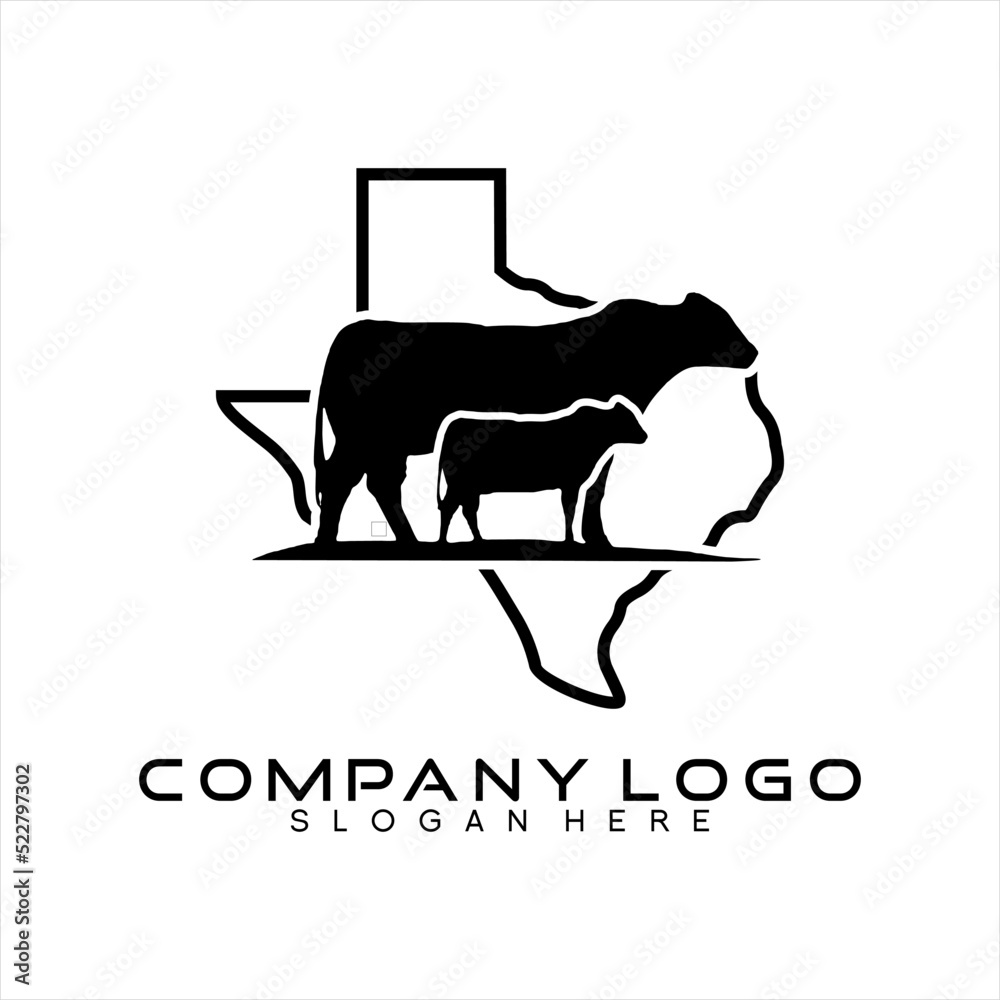 Texas map design logo vector with cow and its mother. Stock Vector ...