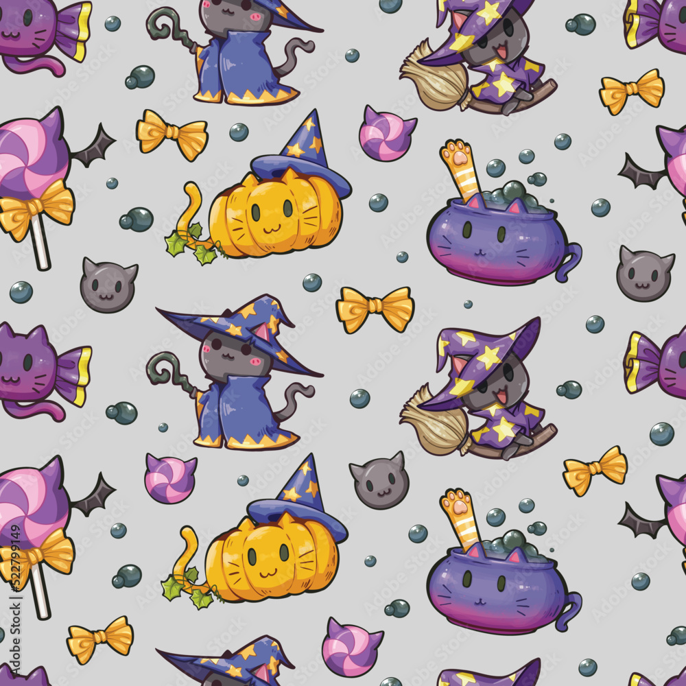 Cute cat halloween seamless pattern, You can be used for backgrounds ...