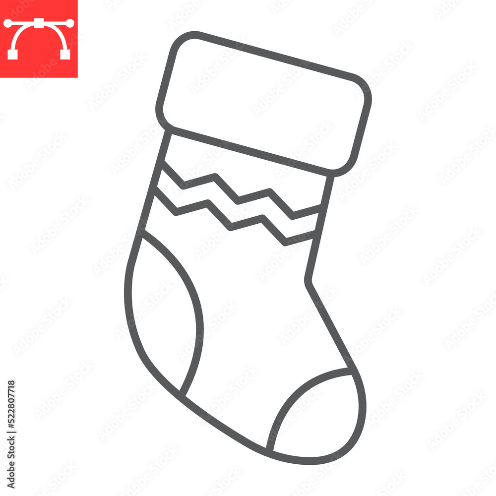 Christmas stocking line icon, holiday and gift, christmas stocking ...
