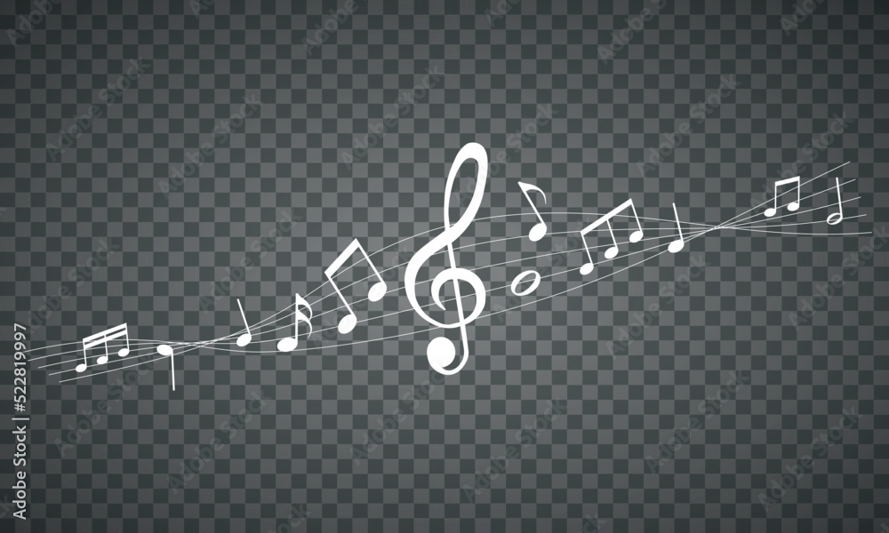 vector sheet music - musical notes melody on transparent background ...