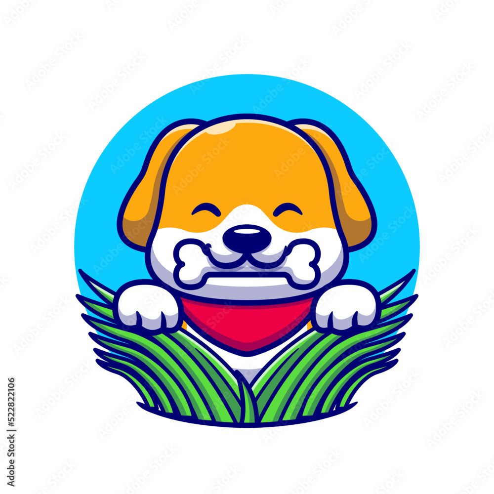 Cute Dog Eating Bone On Grass Cartoon Vector Icon Illustration. Animal ...