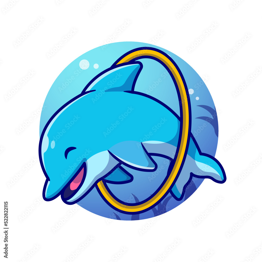 Cute Dolphin Attractions In The Sea Cartoon Vector Icon Illustration ...