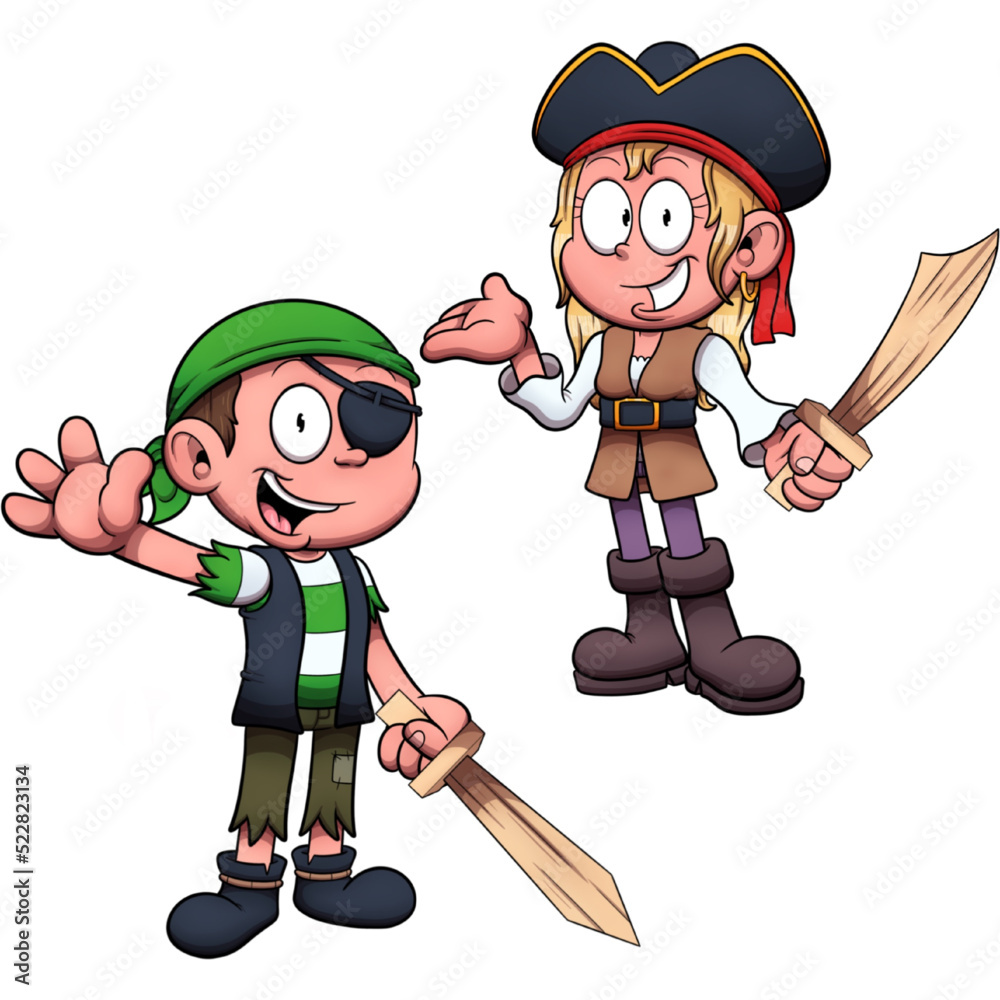 Pirate kids. Vector clip art illustration with simple gradients. All in ...