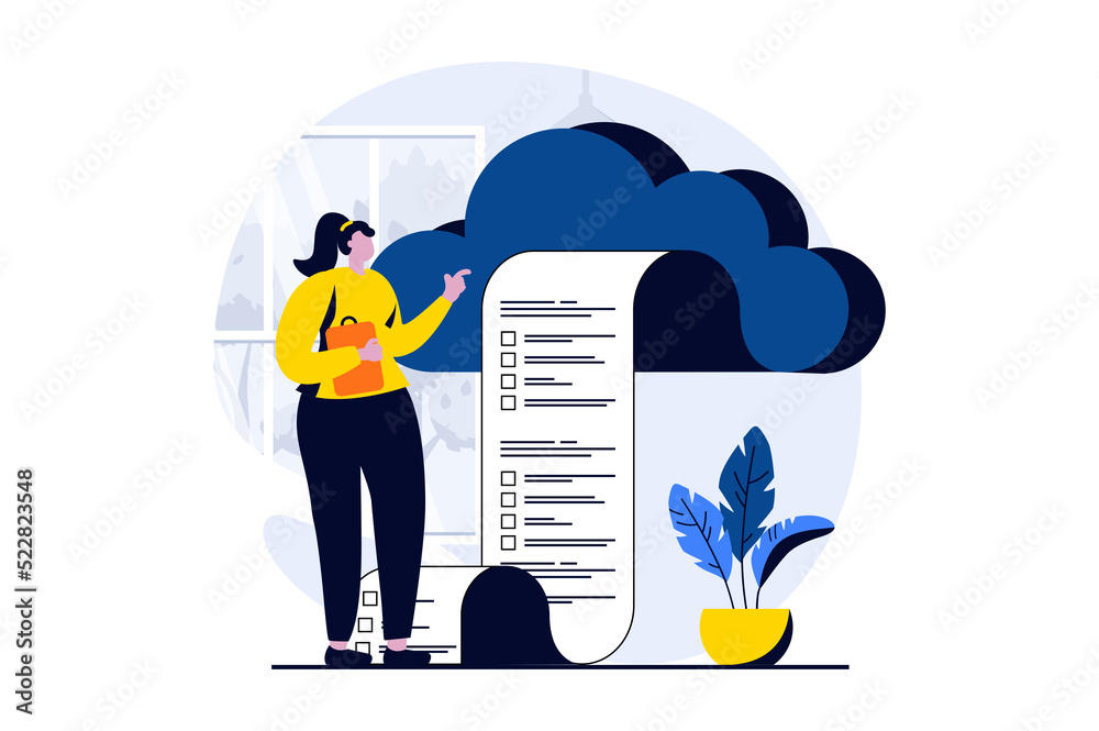 Online survey concept with people scene in flat cartoon design. Woman ...