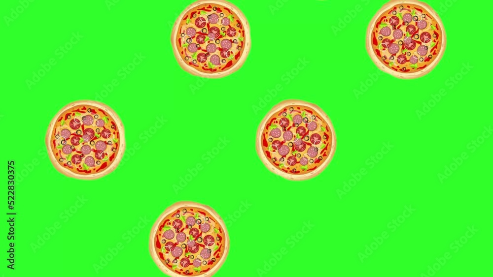 Pizza falling from the sky with green screen background. Seamless video ...
