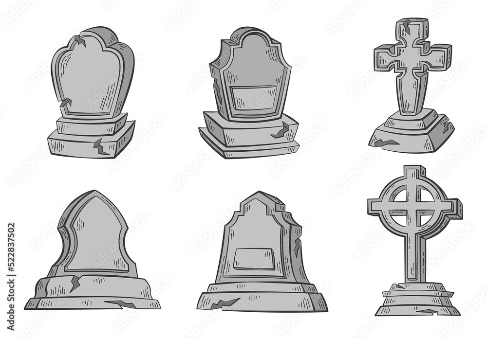 Spooky Tombstone Graveyard Halloween Vector Clipart Stock Template ...