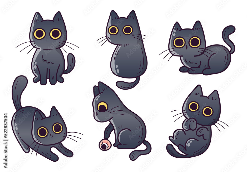 Cute Black Cat Vector Clipart Illustration Stock Template | Adobe Stock