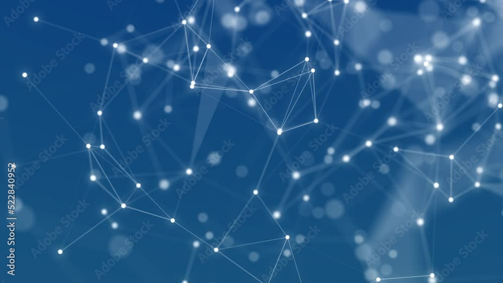 4K digital connection abstract animation dots and lines on blue ...