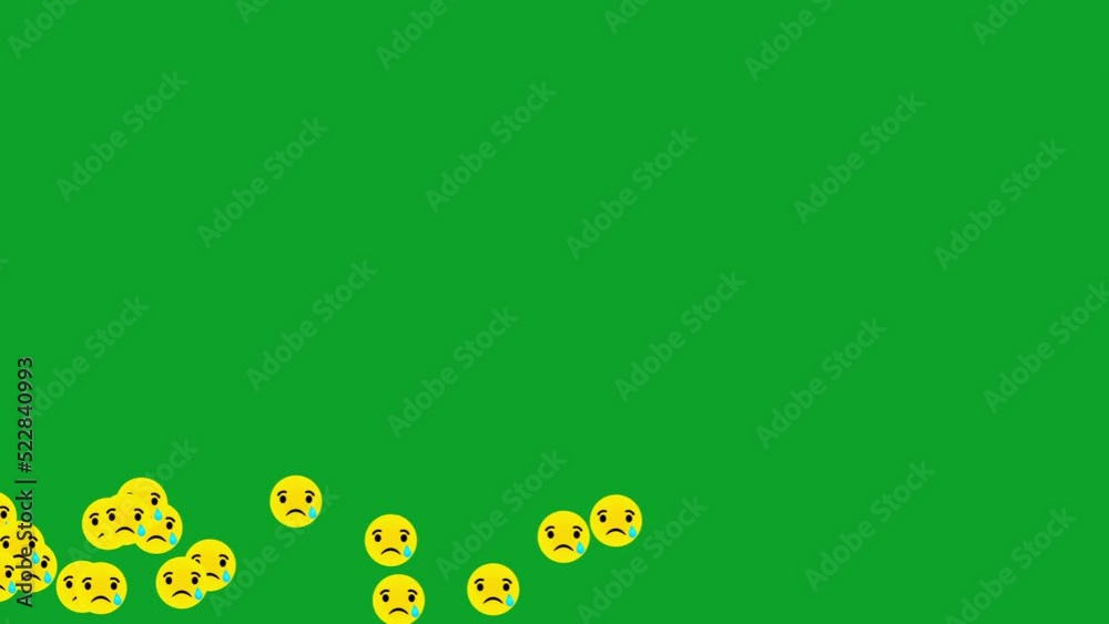Social media animated sad emoticon on live video isolated on green ...