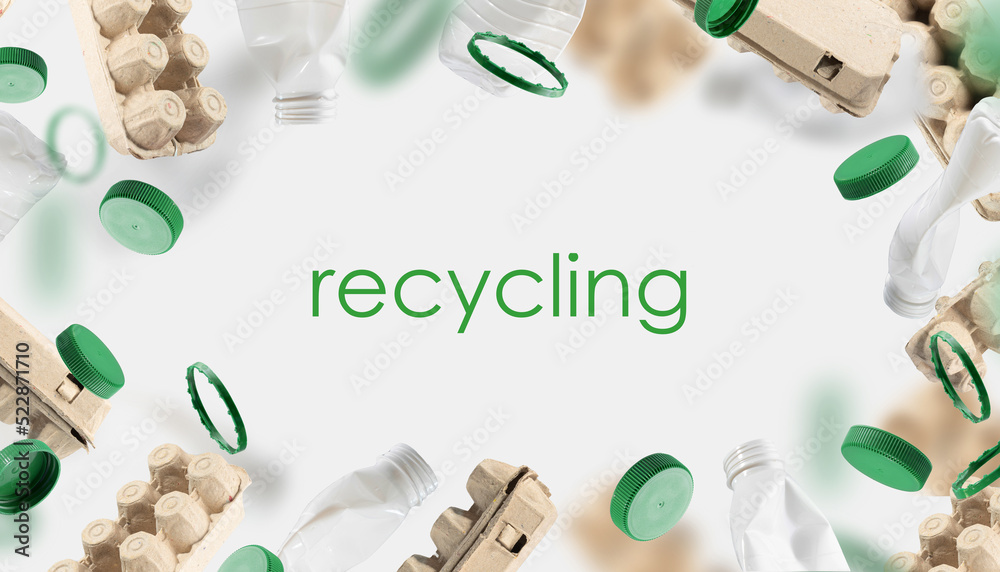 Egg carton made of recycled cardboard, Plastic bottles and bottle caps ...