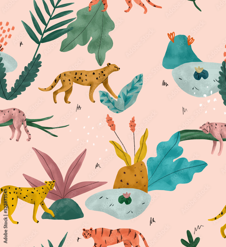 Safari animals wallpaper design, seamless pattern, tiger, cheetah ...