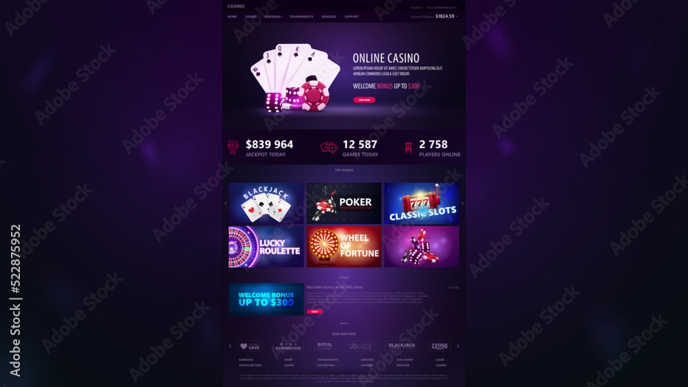 Online casino, template of website of casino with web banners and ...