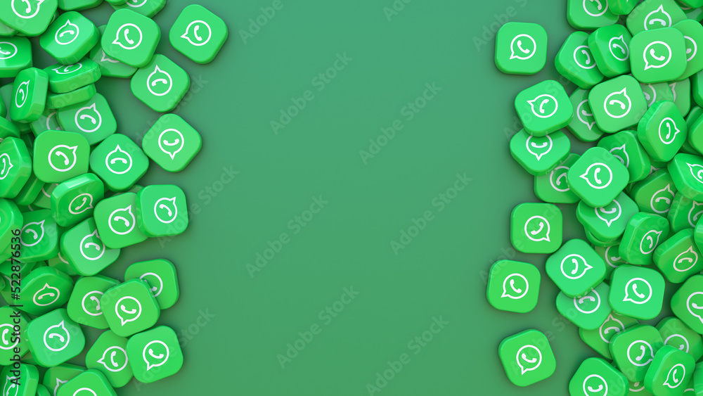 3d rendering of a bunch of square badges with the whatsapp logo over ...