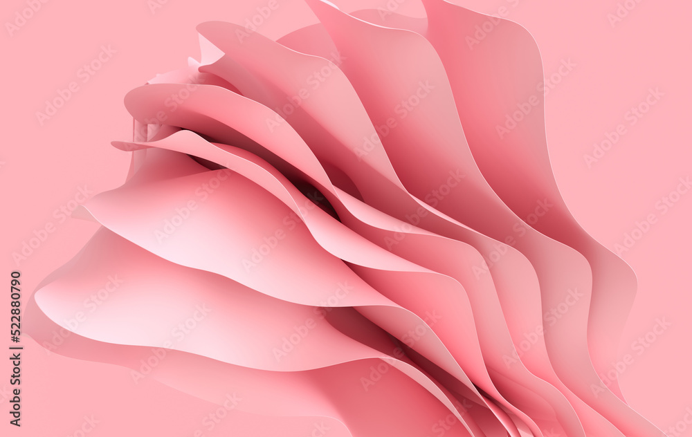 Pink paper or cotton fabric 3d rendering background with waves and ...
