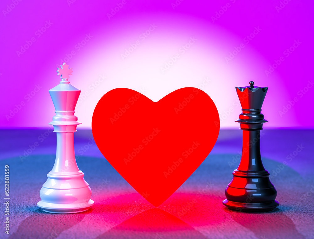 The king of white chess and the queen of black chess stand flaring the ...