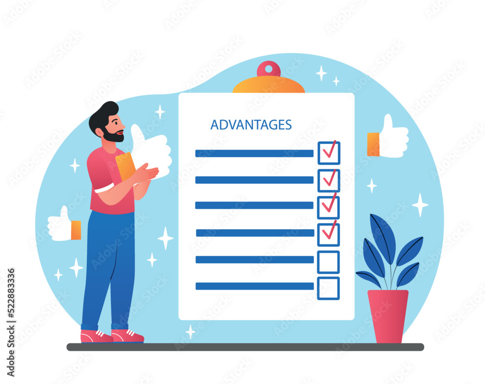 Man appreciates advantages. Guy puts notes, documents and contracts ...