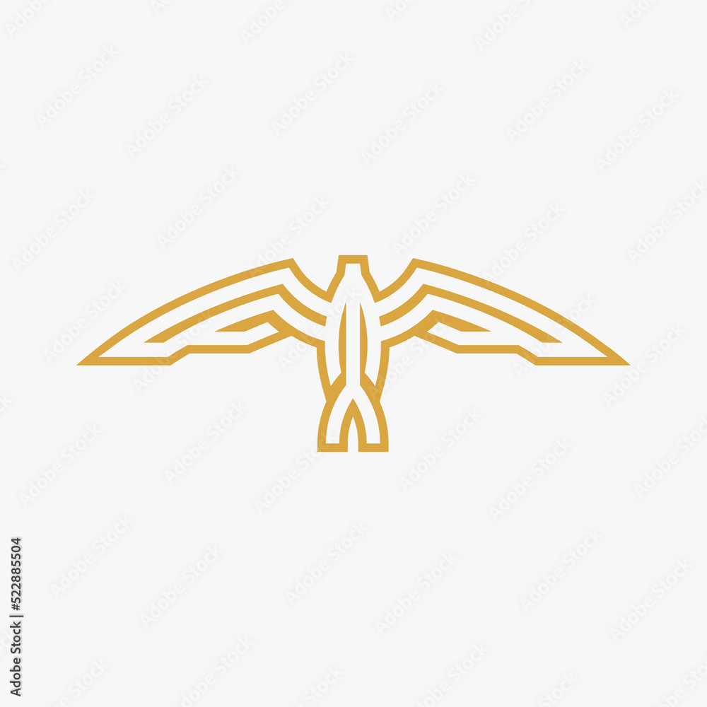 Unique and interesting bird symbol formed by lines. With outstretched ...