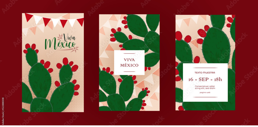 Vector invitación celebración mexicana con fondo de nopales con tunas y ...