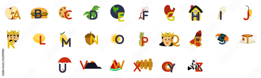 Illustrated Alphabet Letters for English Language learning Stock Vector ...