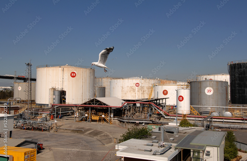 Photo & Art Print overhead view of fuel storage terminal-refinery and a ...