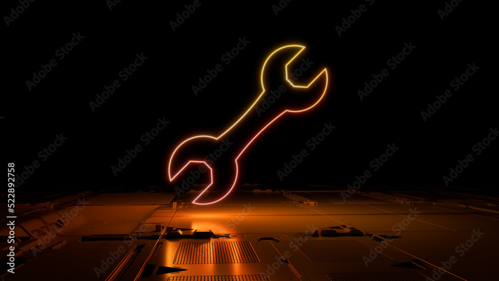 Orange and Yellow neon light tool icon. Vibrant colored Configure ...