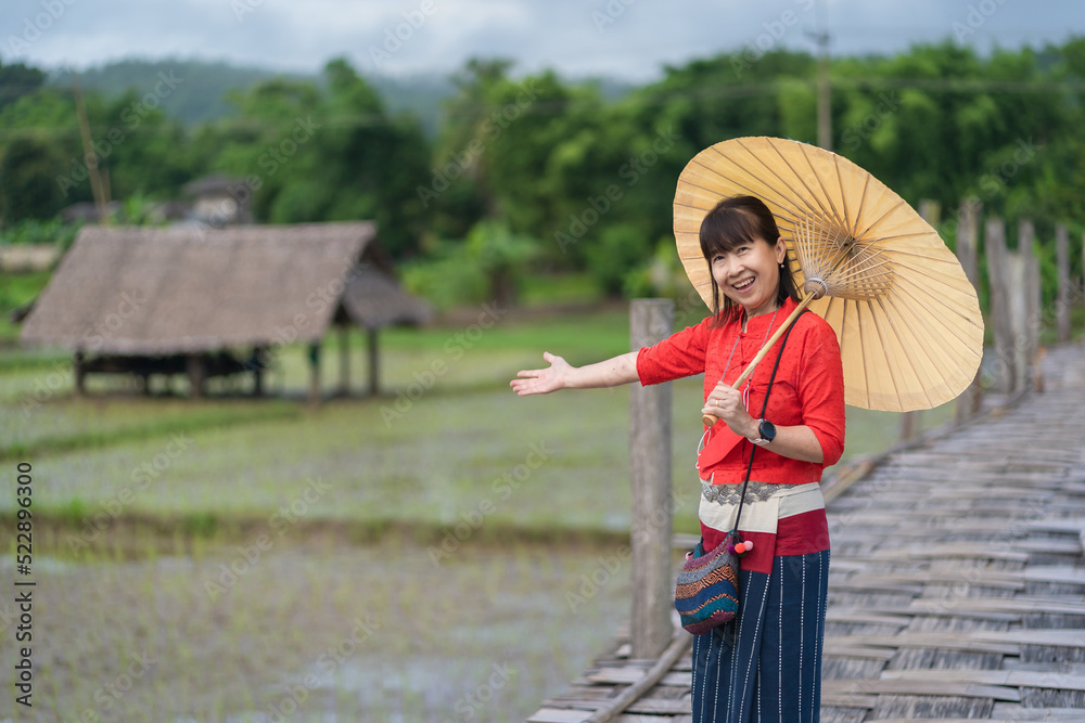 Asian woman dressed in traditional Northern Thailand culture on the ...