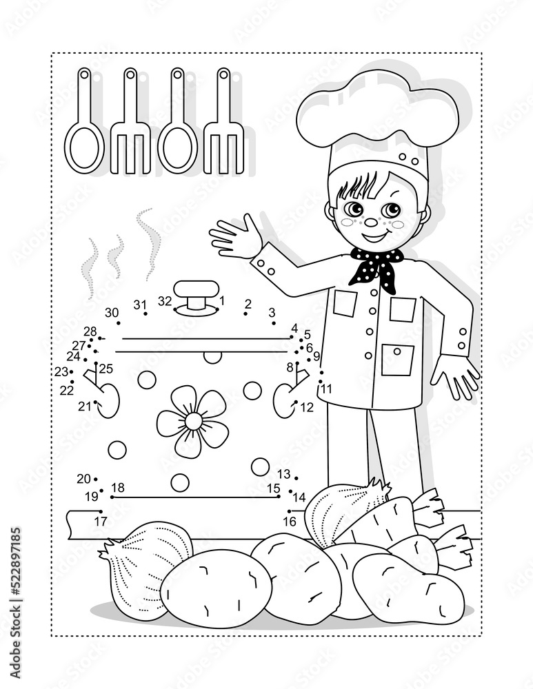 Young chef dot-to-dot picture puzzle and coloring page Stock ...