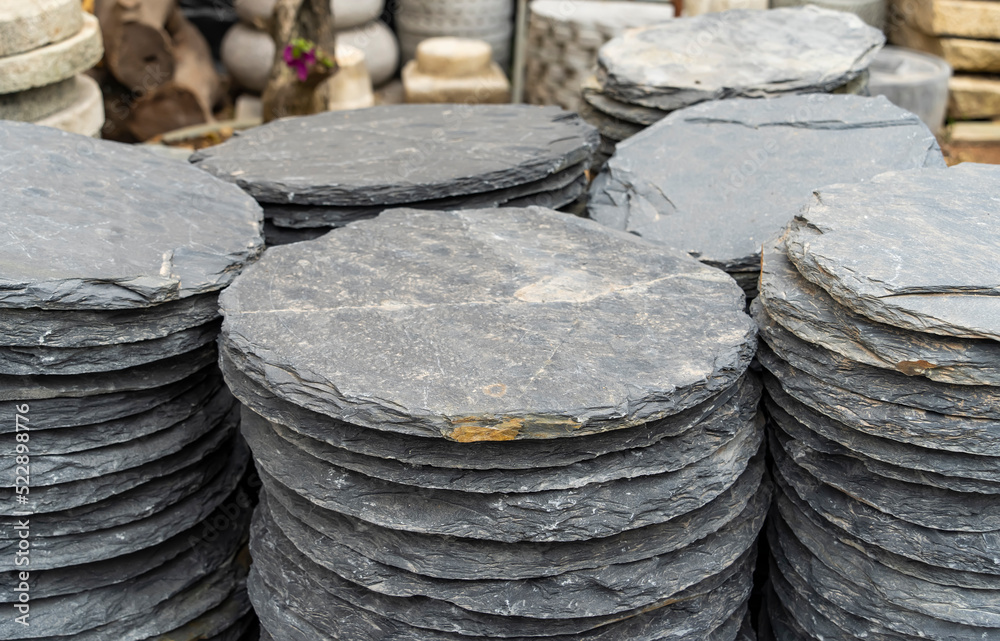 Stack flat slate stones cladding of wall used for flooring, walkways or ...