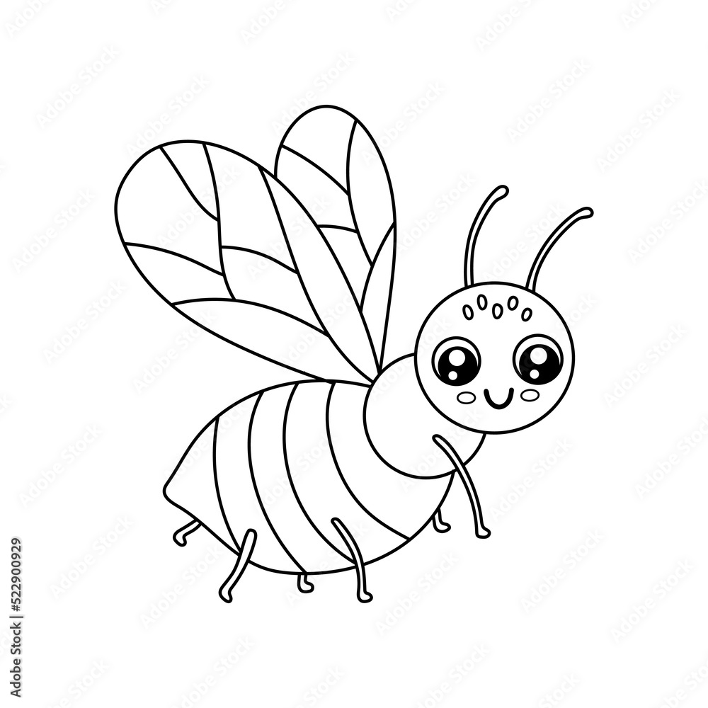 Cute outline honey bee isolated on white background. Funny insect for ...