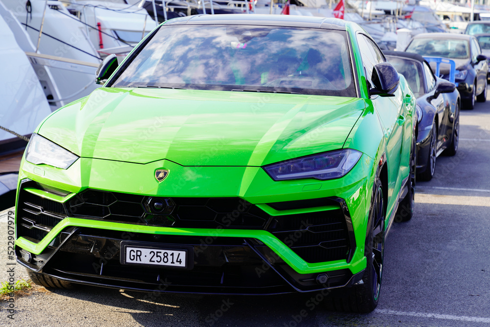 lamborghini urus car suv green front grill sign text logo Italian brand ...