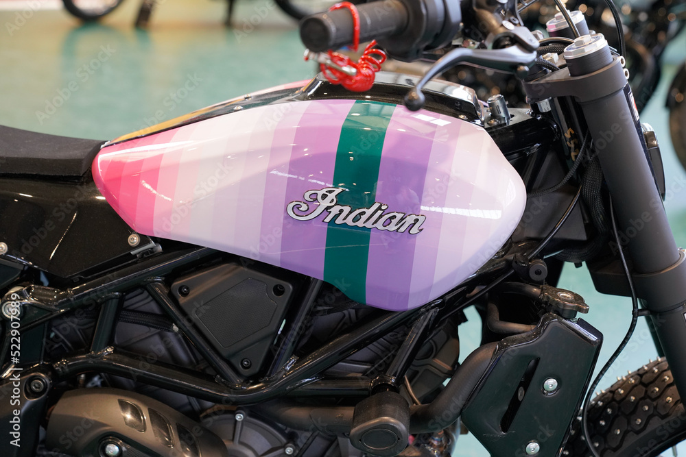 indian motorcycle brand text and sign logo on custom paint petrol tank ...