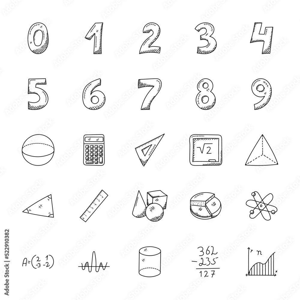 Hand Drawn Doodles of Mathematics Stock Vector | Adobe Stock
