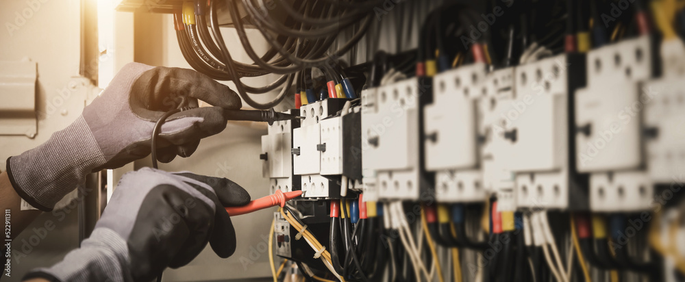 Electricity and electrical maintenance service, Engineer hand holding ...