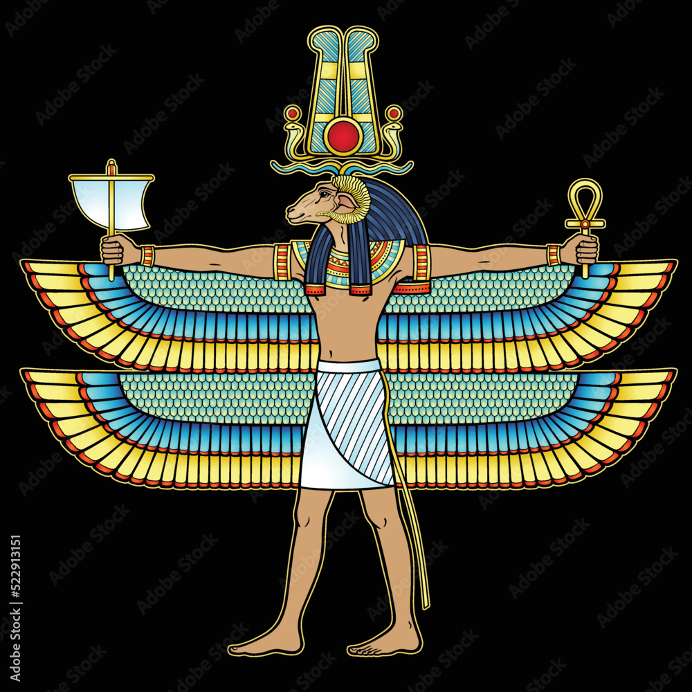 Animation portrait: Ancient Egyptian god Khnum with the head of a ram ...