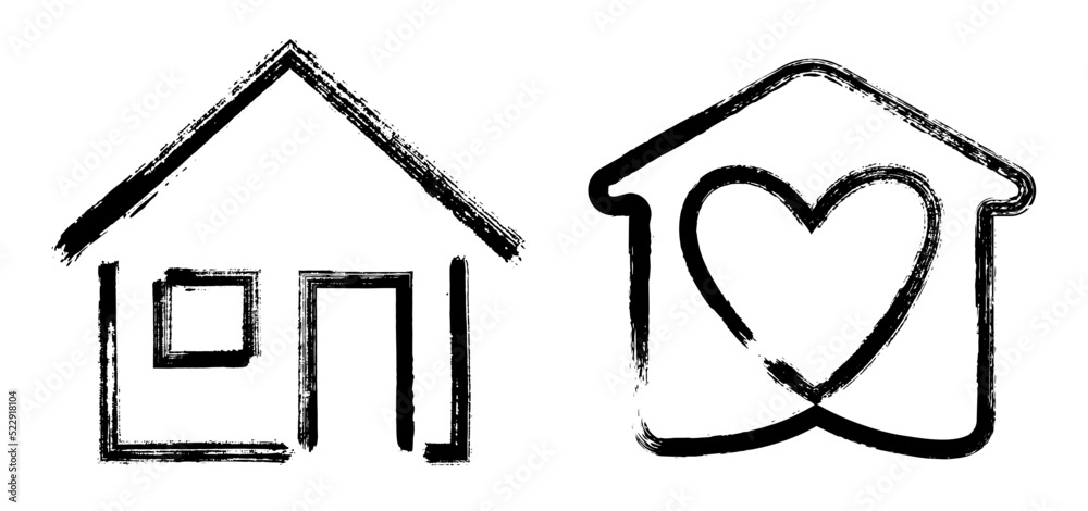 Brush stroke handdrawn style house icons vector graphic set. Sweet home ...