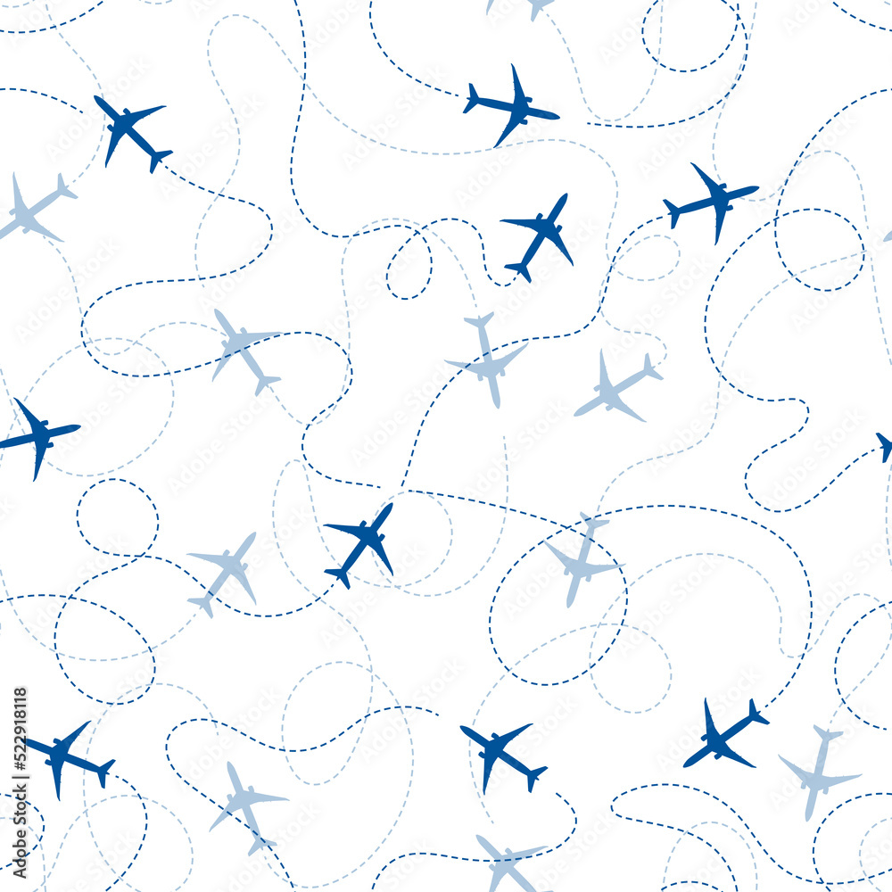 Airplane line path vector icon of air plane flight route with dash line ...