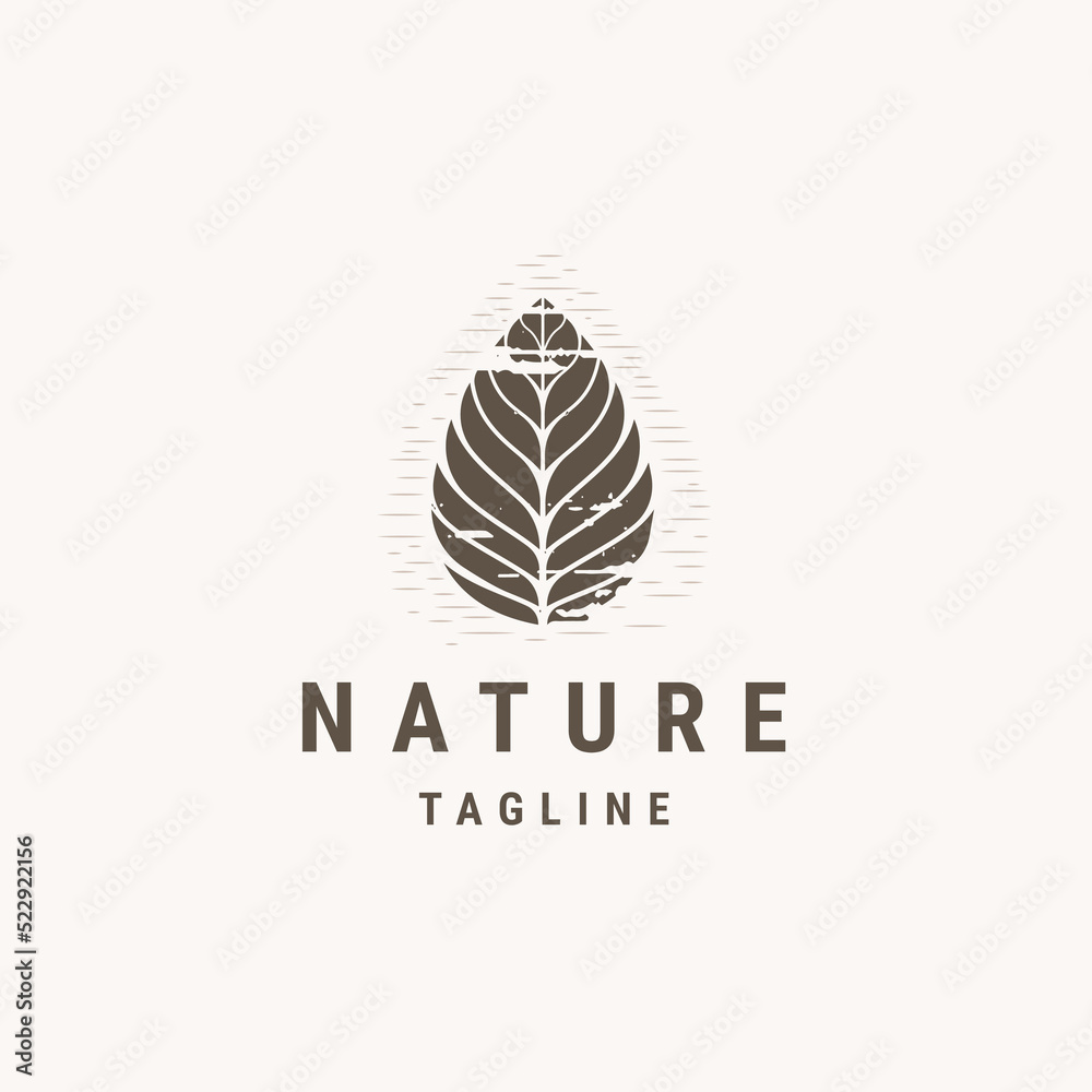 Nature leaves in vintage shape logo design template flat vector ...