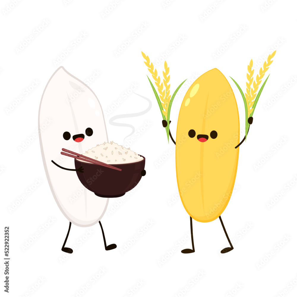 Rice cartoon and rice bowl on white background vector illustration ...