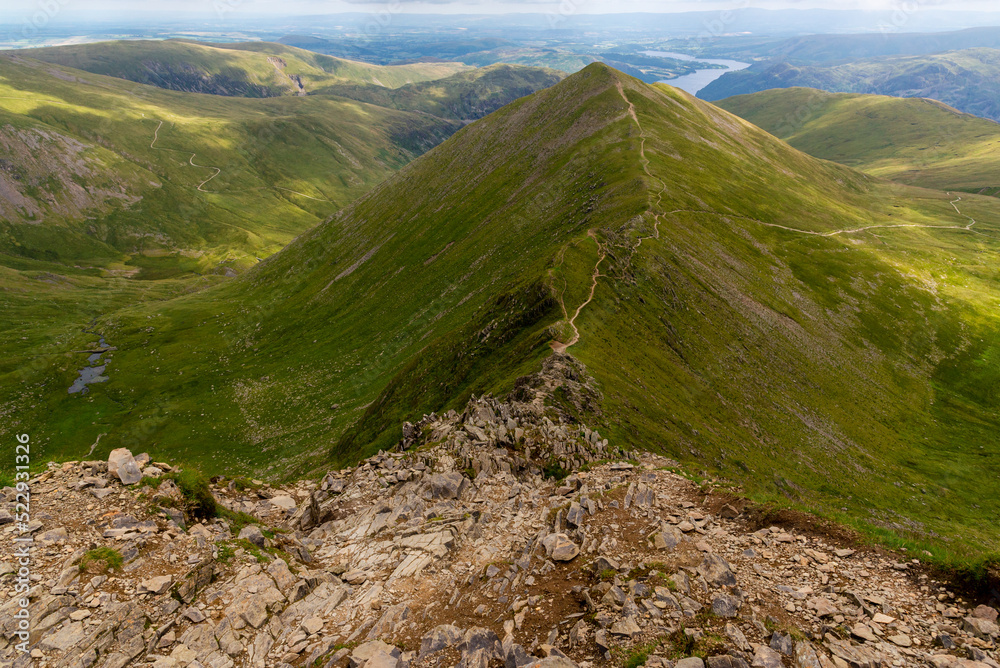National Park Lake District, Helvellyn Hills, view while climbing Lake ...
