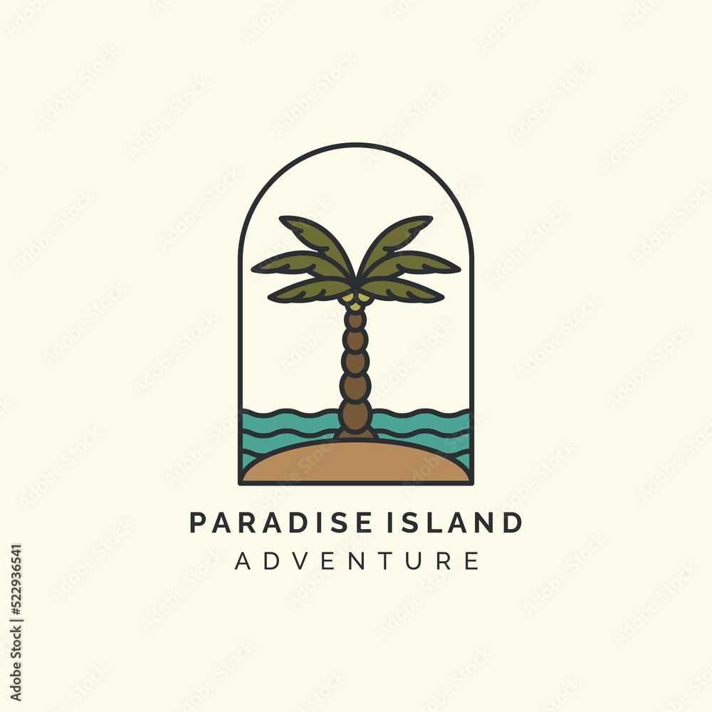 paradise with minimalist vintage and emblem style logo icon template ...