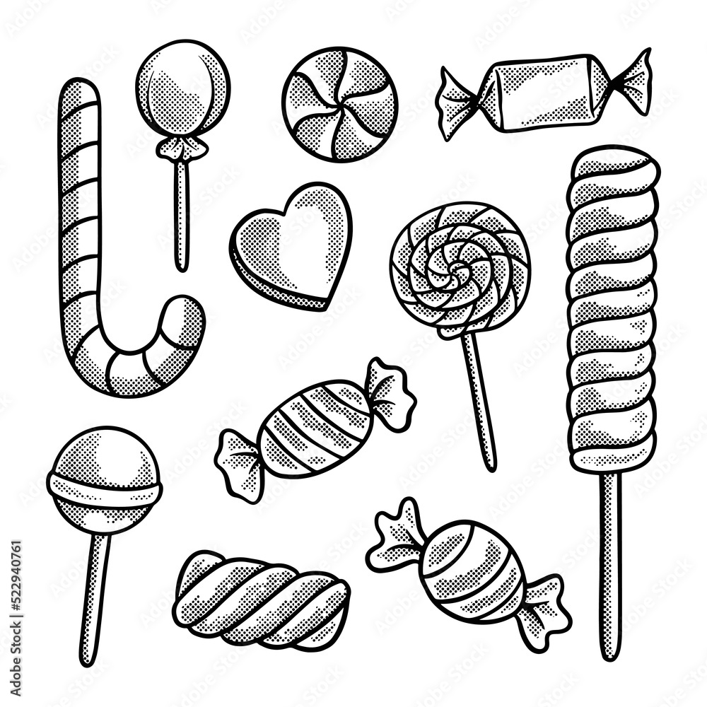 set of candy doodle hand drawn illustration Stock Vector | Adobe Stock