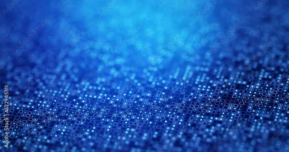 3D Rendering dot and square shape in grid digital abstract background, Algorithm cyber ...