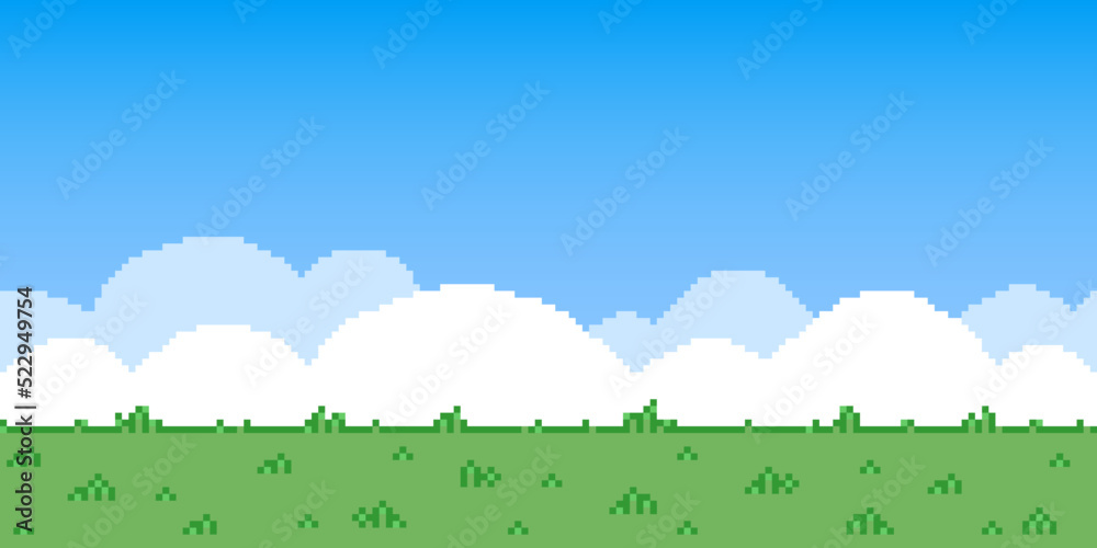 Colorful simple flat pixel art illustration of cartoon outdoor ...