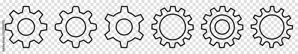 Gear outline icon set. Cog wheel collection. Vector illustration ...